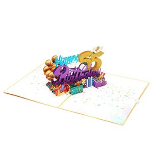 Liif Happy 55th Birthday 3D Greeting Pop Up Card, 55th Birthday Card For Women, Men, Mom, Dad - Balloon, Champagne, Funny, 55 Years Old, Celebration | With Message Note & Envelop | Size 8 X 6 Inch