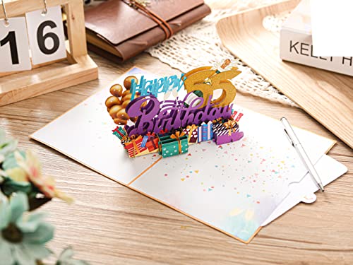 Liif Happy 55th Birthday 3D Greeting Pop Up Card, 55th Birthday Card For Women, Men, Mom, Dad - Balloon, Champagne, Funny, 55 Years Old, Celebration | With Message Note & Envelop | Size 8 X 6 Inch