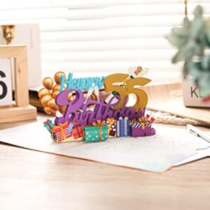 Liif Happy 55th Birthday 3D Greeting Pop Up Card, 55th Birthday Card For Women, Men, Mom, Dad - Balloon, Champagne, Funny, 55 Years Old, Celebration | With Message Note & Envelop | Size 8 X 6 Inch