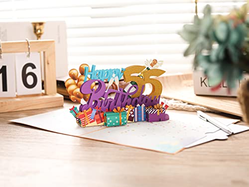 Liif Happy 55th Birthday 3D Greeting Pop Up Card, 55th Birthday Card For Women, Men, Mom, Dad - Balloon, Champagne, Funny, 55 Years Old, Celebration | With Message Note & Envelop | Size 8 X 6 Inch