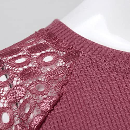 Long Sleeve Tshirts for Women Crewneck Lace Hollow Sleeve Waffle Plain Fall Tops Shirts Summer Casual Tee Trendy O Round Neck Tunic Blouses Spring Autumn T-shirts to Wear Solid Color White