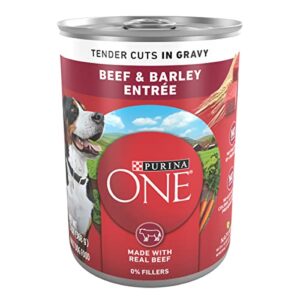 purina one tender cuts in gravy beef and barley entree in wet dog food gravy – (12) 13 oz. cans