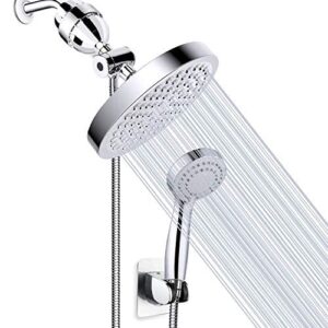 taiker filtered shower head, high pressure rainfall shower head/handheld shower filter combo, luxury modern chrome plated with 60” hose anti-leak with holder (silver)