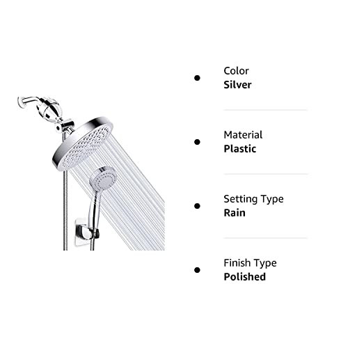 Taiker Filtered Shower Head, High Pressure Rainfall Shower Head/Handheld Shower Filter Combo, Luxury Modern Chrome Plated with 60'' Hose Anti-leak with Holder (Silver)