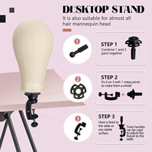 22 Inch Canvas Block Head Mannequin Wig Head (White), Wig Stand Tripod with Head, Mannequin Head Wig Display Styling Head With Mount Hole, Manikin Canvas Head Block Set for Wigs Making Display with Wig Caps, T Pins C Pins Set Bristle Brush