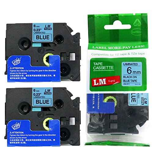 2/Pack LM Tapes - LMe-511 Premium 1/4" Black Print on Blue Label Compatible with Brother TZe-511 P-Touch Tape TZe511 Includes a Tape Color/Size Guide. Replaces TZ511 6mm 0.23 Laminated