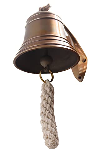 4" Solid Antique Brass Bell Quality Marine Wall Mounted Ship Hanging Bell Perfect for Dinner, Indoor, Outdoor, School, Bar, Reception, Last Order & Church by The Metal Magician