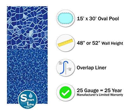 Smartline Cracked Glass 15-Foot-by-30-Foot Oval Liner | Overlap Style | 48-to-52-Inch Wall Height | 25 Gauge Virgin Vinyl | Designed for Steel Sided Above-Ground Swimming Pools