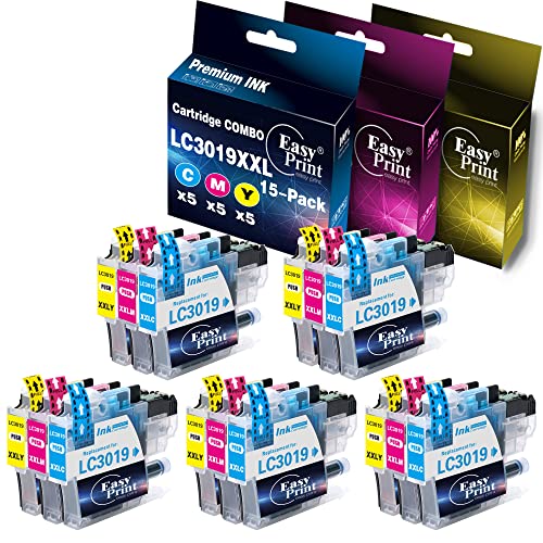 EASYPRINT (5C, 5M, 5Y, Color Combo) Compatible 3019xl Ink Cartridge Replacement for Brother LC3019 LC-3019xxl MFC-J5330DW J6530DW J6730DW J6930DW Printer, (Total 15-Pack, No Black)