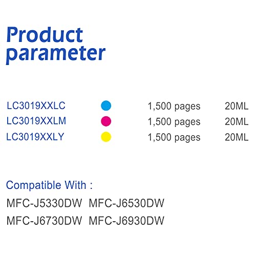 EASYPRINT (5C, 5M, 5Y, Color Combo) Compatible 3019xl Ink Cartridge Replacement for Brother LC3019 LC-3019xxl MFC-J5330DW J6530DW J6730DW J6930DW Printer, (Total 15-Pack, No Black)