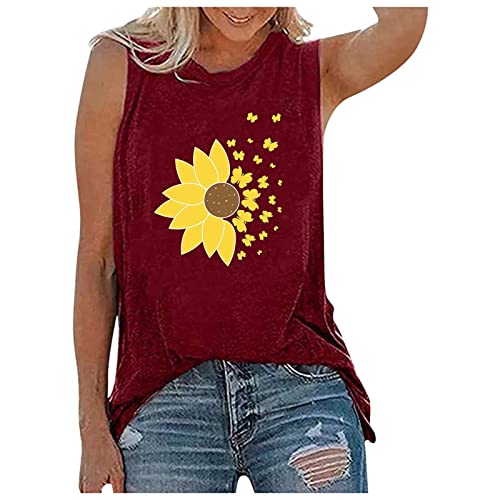 Spring Summer Tops for Women 2023, Ladies Dressy Casual Print T-Shirt Short Sleeve Tops Fashion Summer 2023 Tee Red