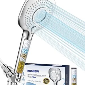 Filtered Shower Head with Handheld, High Pressure Shower Head with Filter For Hard Water, Upgraded KDF Filter Water Softener Showerhead with Hose & Adjustable Bracket, Detachable Shower Head - KOSNEW