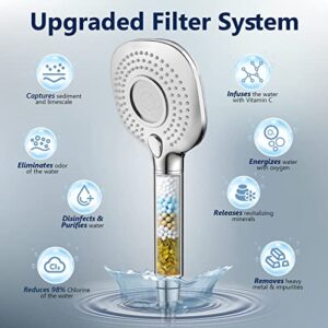 Filtered Shower Head with Handheld, High Pressure Shower Head with Filter For Hard Water, Upgraded KDF Filter Water Softener Showerhead with Hose & Adjustable Bracket, Detachable Shower Head - KOSNEW