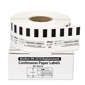 houselabels compatible with dk-2210 replacement roll for brother ql label printers; continuous length labels; 1-1/7″ x 100 feet (29mm*30.48m) – 42 rolls