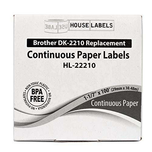 HOUSELABELS Compatible with DK-2210 Replacement Roll for Brother QL Label Printers; Continuous Length Labels; 1-1/7" x 100 feet (29mm*30.48m) - 42 Rolls