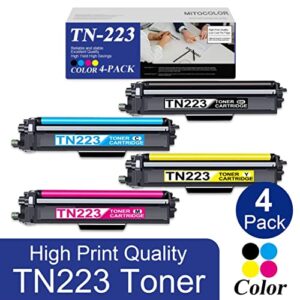 mitocolor tn-223 tn223 toner cartridge 4 pack high yield compatible tn223bk tn223c tn223m tn223y replacement for brother mfc-l3770cdw l3750cdw hl-3210cw 3270cdw dcp-l3510cdw printer ink