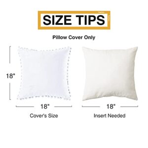 Top Finel Decorative Throw Pillow Covers with Pom Poms Soft Particles Velvet Solid Cushion Covers 18 X 18 for Couch Bedroom Car, Pack of 2, Pure White