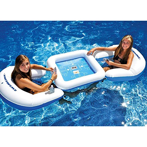 Swimline Kids Inflatable Durable Connecting Game Station Swimming Pool Toy Set with Waterproof Playing Cards, 2 Seats, and Table (4 Pack)