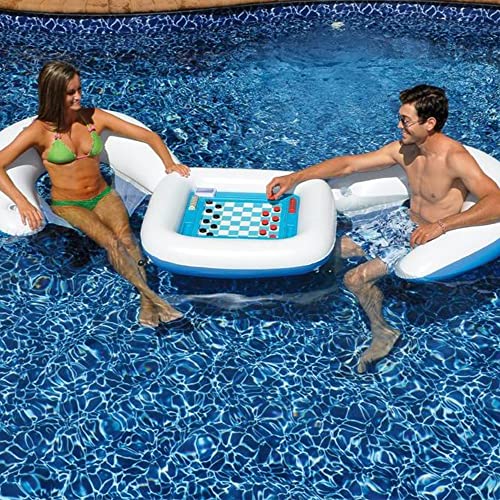 Swimline Kids Inflatable Durable Connecting Game Station Swimming Pool Toy Set with Waterproof Playing Cards, 2 Seats, and Table (4 Pack)