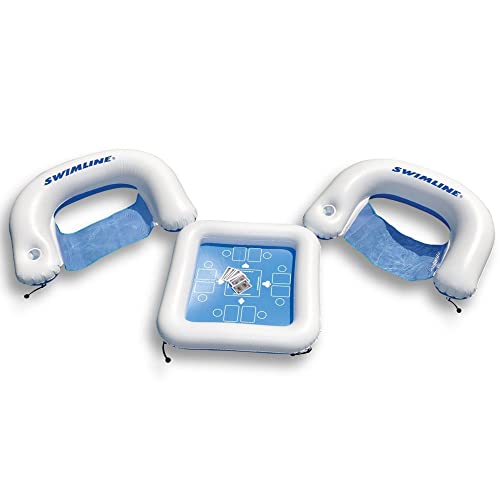 Swimline Kids Inflatable Durable Connecting Game Station Swimming Pool Toy Set with Waterproof Playing Cards, 2 Seats, and Table (4 Pack)