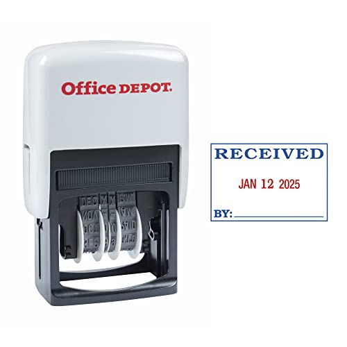 Office Depot Self-Inking Dater With Extra Pad, Received, Red/Blue Ink, 032537