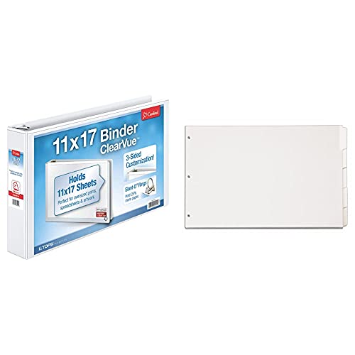 Cardinal® Slant-D® Ring 11" x 17" Tabloid ClearVue™ Binders, 2" Rings, 63% Recycled, White & Tops 11x17 Write'n Erase Tab Divider, 5-Tab, White, (84270CB)