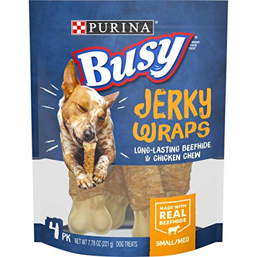 Purina Busy Grain Free Small/Medium Breed Dog Jerky Rawhide Treats, Jerky Wraps Beefhide & Chicken - (5) 4 ct. Pouches