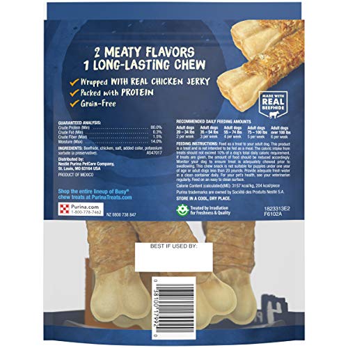 Purina Busy Grain Free Small/Medium Breed Dog Jerky Rawhide Treats, Jerky Wraps Beefhide & Chicken - (5) 4 ct. Pouches