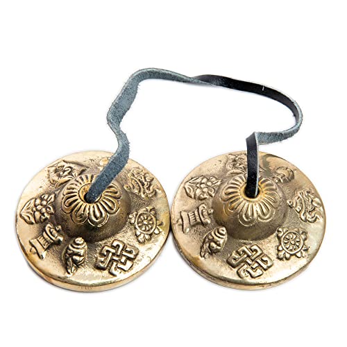 Tingsha Cymbals Bells - Easy To Play - Meditation Mindfulness Chime For Chakra Healing Spiritual Dharma Gifts Handcrafted Tibetan By Himalayan Bazaar (Asta Mangal)