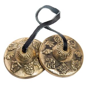 Tingsha Cymbals Bells - Easy To Play - Meditation Mindfulness Chime For Chakra Healing Spiritual Dharma Gifts Handcrafted Tibetan By Himalayan Bazaar (Asta Mangal)