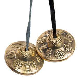 Tingsha Cymbals Bells - Easy To Play - Meditation Mindfulness Chime For Chakra Healing Spiritual Dharma Gifts Handcrafted Tibetan By Himalayan Bazaar (Asta Mangal)