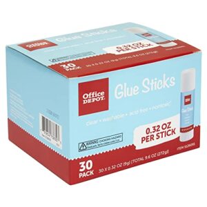 Office Depot® Brand Glue Sticks, 0.32 Oz, Clear, Pack Of 30 Glue Sticks