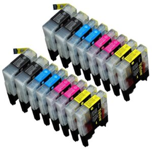 16 pack compatible with brother lc-71 , lc-75 4 black, 4 cyan, 4 magenta, 4 yellow for use with brother mfc-j280w, mfc-j425w, mfc-j430w, mfc-j435w, mfc-j5910dw, mfc-j625dw, mfc-j6510dw, mfc-j6710dw, mfc-j6910dw, mfc-j825dw, mfc-j835dw. ink cartridges for