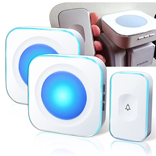 Wireless Doorbell Plug in 1200feet wireless door bell Battery Operated Doorbell Button with Flashing Light 36 Melodies 4 Volume 2 Receivers 1 Touch Button White FUHONGRUI