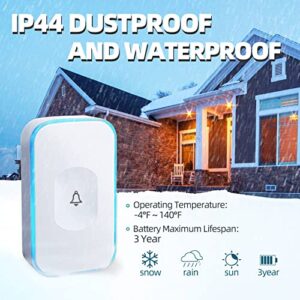 Wireless Doorbell Plug in 1200feet wireless door bell Battery Operated Doorbell Button with Flashing Light 36 Melodies 4 Volume 2 Receivers 1 Touch Button White FUHONGRUI