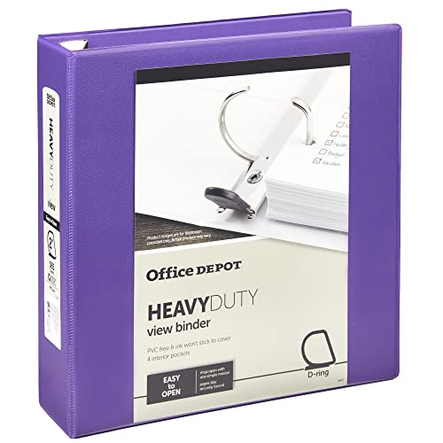 Office Depot® Brand Heavy-Duty D-Ring View Binder, 2" Rings, 54% Recycled, Purple