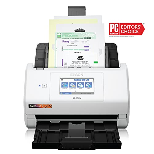 Epson RapidReceipt RR-600W Wireless Desktop Color Duplex Receipt and Document Scanner with Receipt Management and PDF Software for PC and Mac, Touchscreen and Auto Document Feeder (ADF)