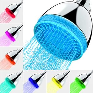 led shower head, shower head with light, 7 color flash light automatically changing led fixed showerhead for bathroom adjustable high pressure rain shower head light up for kid adult easy installation