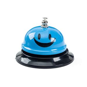 asian home call bell, 3.35 inch diameter, metal bell, blue smiley face, desk bell service bell for hotels, schools, restaurants, reception areas, hospitals, customer service, blue (1 bell)