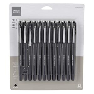 office depot® brand felt-tip porous pens, medium point, 1.0 mm, black barrels, black ink, pack of 12 pens