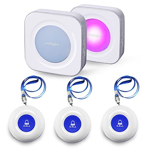 LIOTOIN Wireless Caregiver Pager Call Button Nurse Alert System Call Bell for Home/Elderly/Patients/Disabled/School 3 Transmitters 2 Plugin Receivers (600+ft Operating Range)…