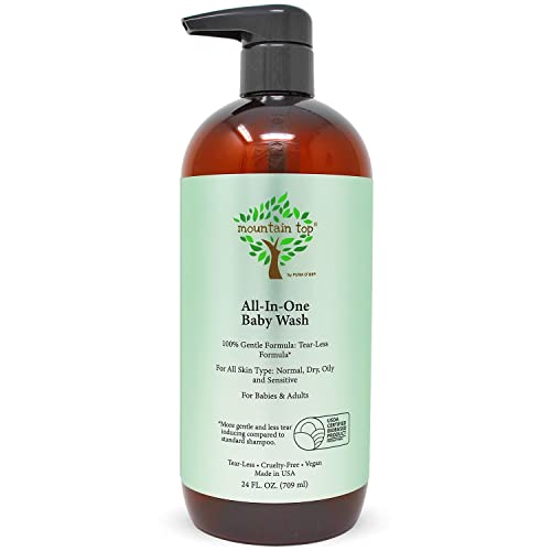 MOUNTAIN TOP All-in-One Baby Wash (24 oz / 709 ml) with Premium USDA Biobased Ingredients, Sulfate-Free, Tear-Free, Hypoallergenic, Natural 2-in-1 Baby Shampoo & Body Wash