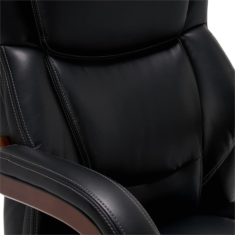 La-Z-Boy Delano Big & Tall Executive Office Chair | High Back Ergonomic Lumbar Support, Bonded Leather, Black with Mahogany Wood Finish | 45833A