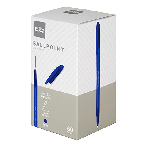 Office Depot® Brand Ballpoint Stick Pens, Medium Point, 1.0 mm, Blue Barrel, Blue Ink, Pack Of 60 Pens