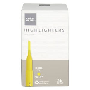 office depot® brand 100% recycled pen-style highlighters, chisel tip, fluorescent yellow, pack of 36