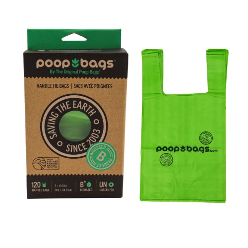 The Original Poop Bags® - Dog Poo Bags with Tie Handle - USDA Certified Biobased Dog Waste Bags with Handles - Unscented Leak proof Thick & Strong Doggy Bag - 7x13 120 bags in pack - Unscented