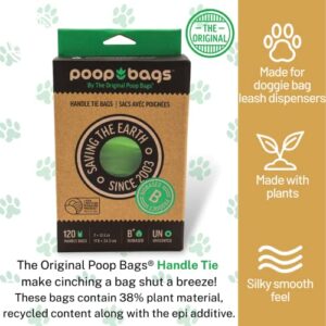 The Original Poop Bags® - Dog Poo Bags with Tie Handle - USDA Certified Biobased Dog Waste Bags with Handles - Unscented Leak proof Thick & Strong Doggy Bag - 7x13 120 bags in pack - Unscented