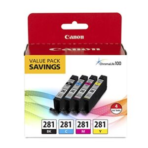 Canon CLI-281 XL BKCMY Four Color Value Pack Compatible to TR8520, TR7520, TS9120 Series,TS8120 Series, TS6120 Series, TS9521C, TS9520, TS8220 Series, TS6220 Series