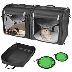 wakytu portable 2-in-1 pet carrier for medium dogs large cat carrier for 2 cats travel double dog crate set with portable carry bag/hammocks/mats/tent stakes/2 pcs pet bowls for outdoor camping