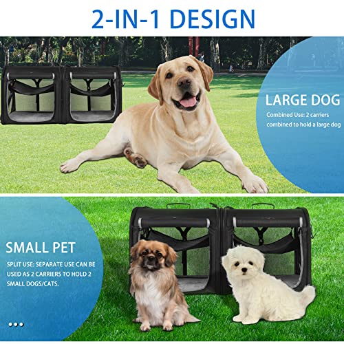 Wakytu Portable 2-in-1 Pet Carrier for Medium Dogs Large Cat Carrier for 2 Cats Travel Double Dog Crate Set with Portable Carry Bag/Hammocks/Mats/Tent Stakes/2 Pcs Pet Bowls for Outdoor Camping